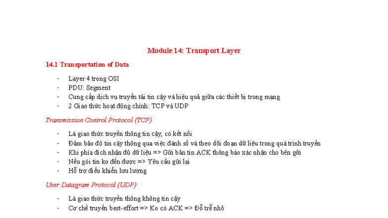 Module 14: Transport Layer - TCP and UDP Overview (B9-S1) - Studocu