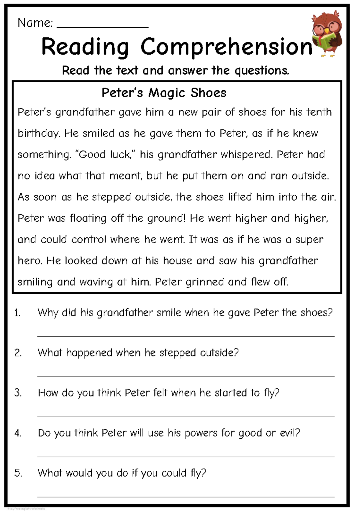 Reading Comprehension Grade 2: Peter's Magic Shoes Analysis - Studocu
