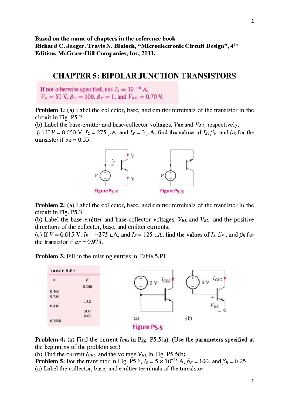 Circuit Analysis and Transistor Characteristics: CH 5, 13, 14, 15, 16 ...
