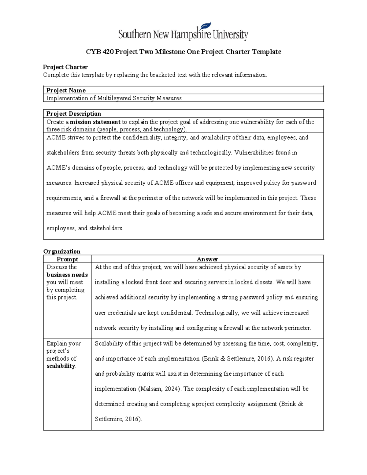 CYB420 Project 2 Milestone 1: Security Measures Project Charter - Studocu