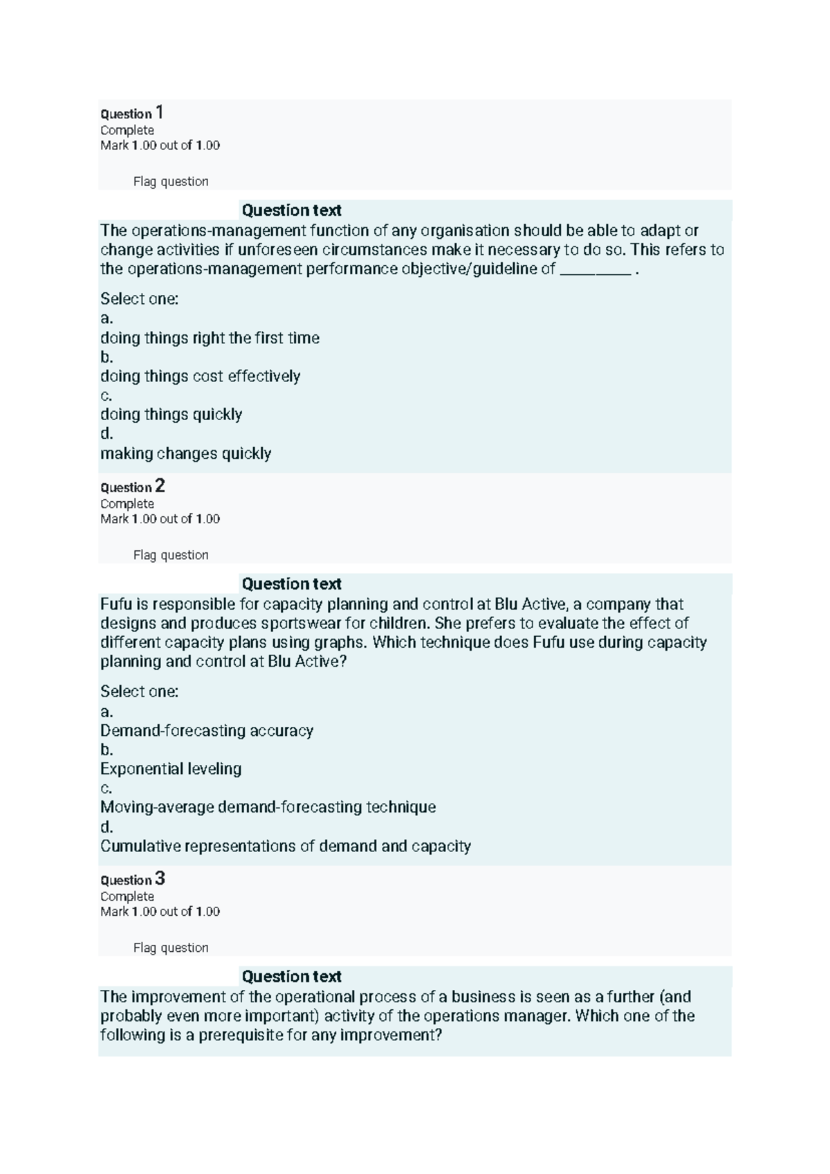 Mnb1601 - Operations Management Assignment 4 Review Questions - Studocu