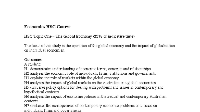 Economics HSC Course - Syllabus Overview of Global Economy & Issues ...