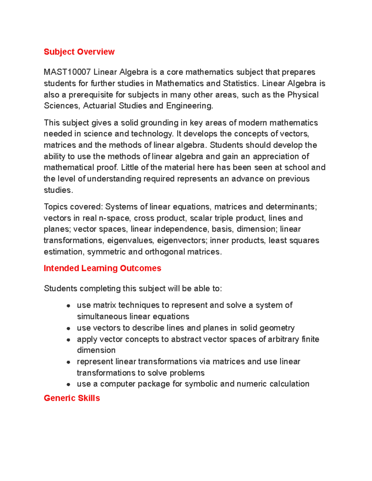 Linear Algebra SM2 - Comprehensive Subject Overview and Key Concepts ...