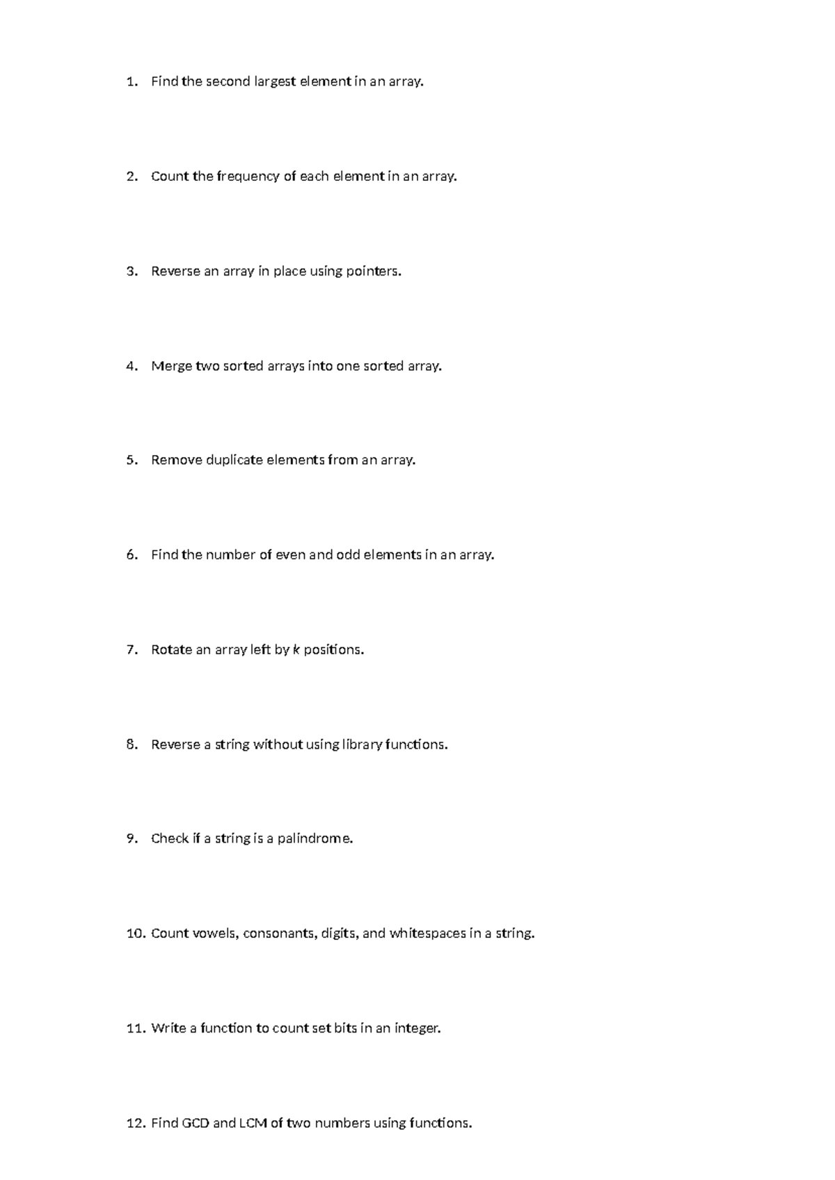 C Lab Exam Questions: Array & String Manipulation Techniques - Studocu
