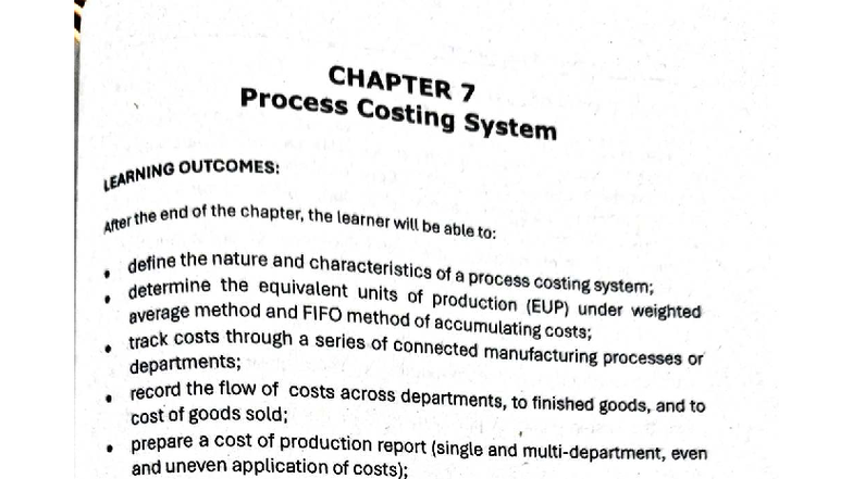 Chapter 7: Process Costing System Overview and Key Concepts - Studocu