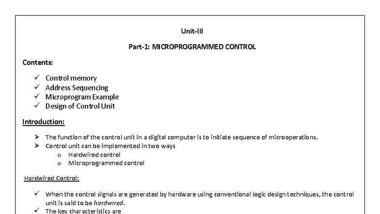 COA-Unit2: Microprogrammed Control and Address Sequencing Overview ...