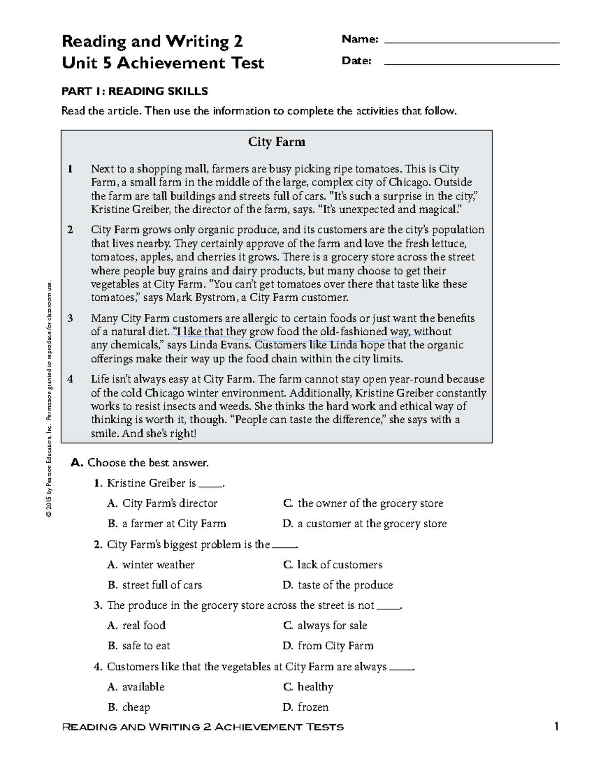 Unit 5 Achievement Test - Reading and Writing Skills Notes - Studocu
