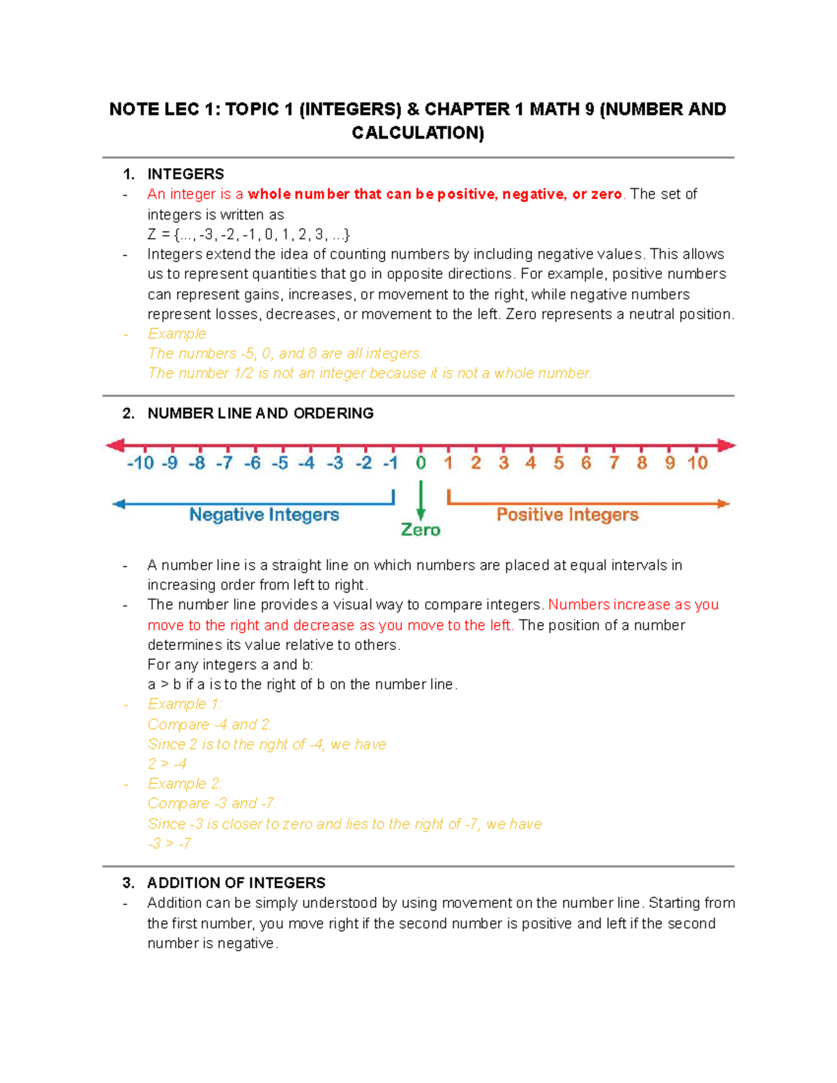 Lec 1: Integers & Number Concepts - MATH 9 - Studocu