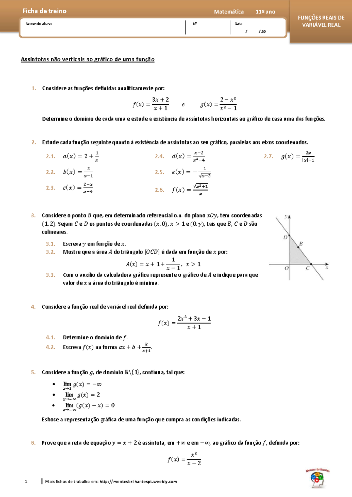 Assíntotas Não Verticais em Funções Reais - 11º Ano Matemática - Studocu