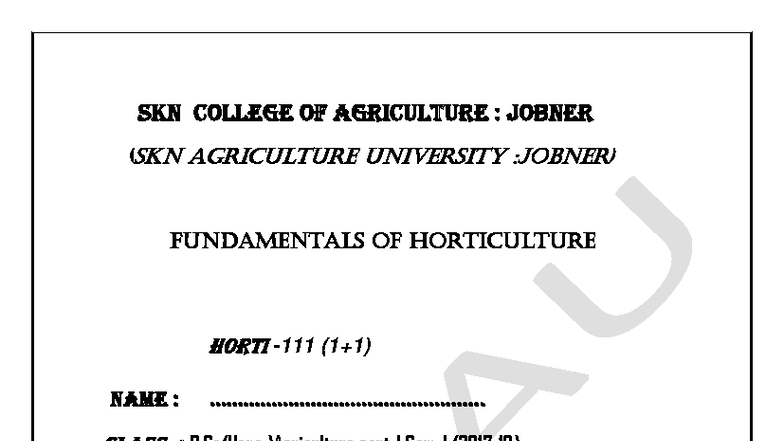 B.Sc. (Hons.) Agriculture: Fundamentals of Horticulture Notes - Studocu
