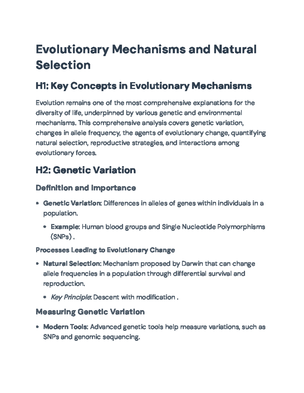 Evolutionary Mechanisms and Natural Selection (BIO101 Final Exam Notes ...