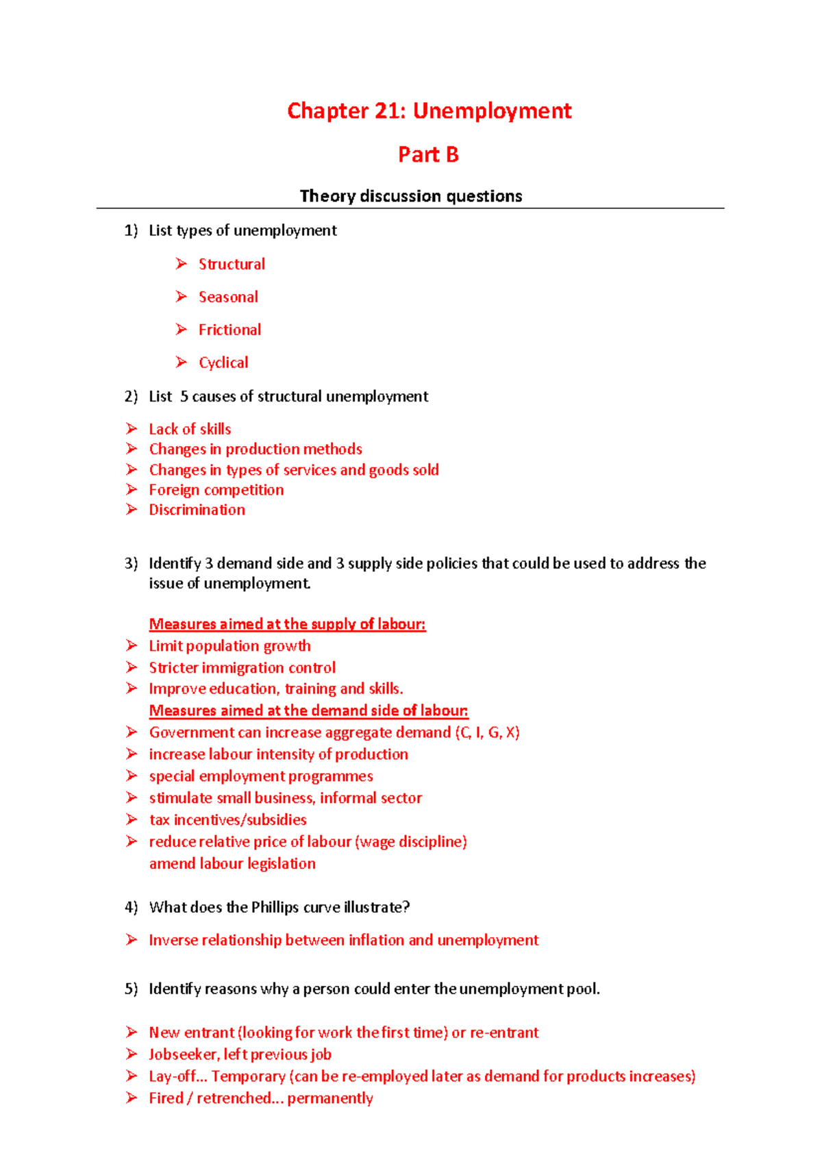 Chapter 21 Tutorial memo - Chapter 21: Unemployment Part B Theory discussion questions List ...