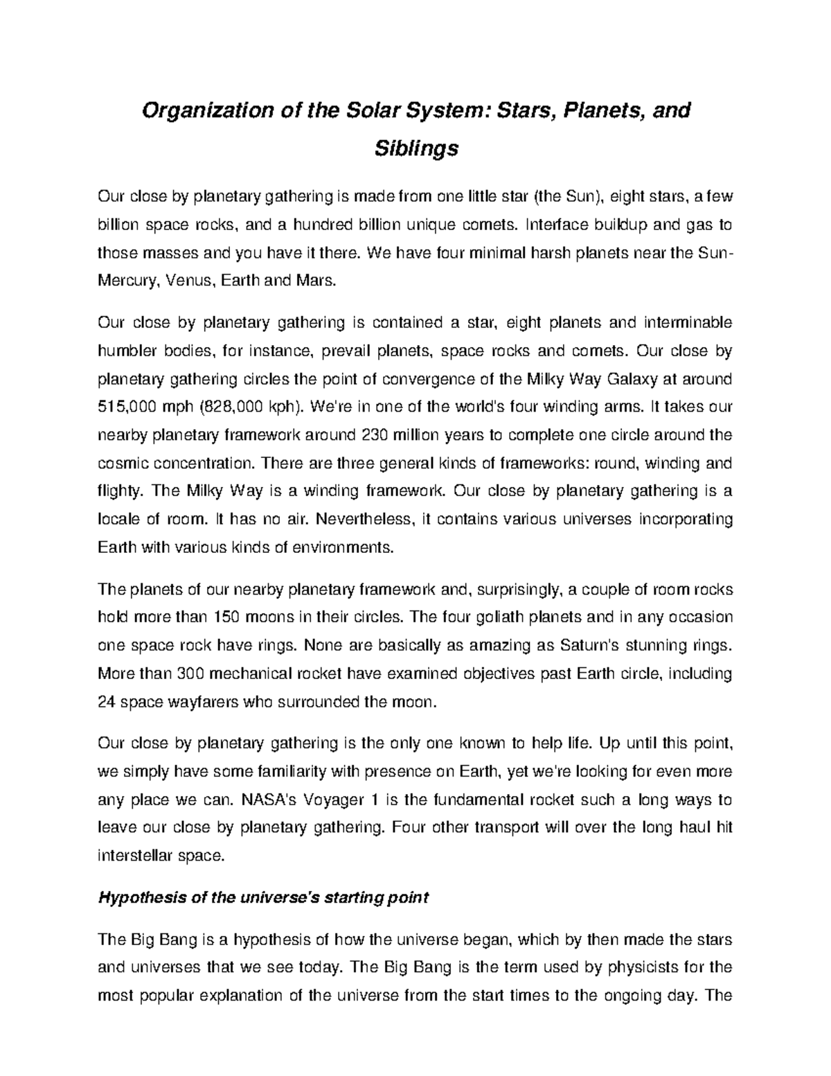 Organization of the Solar System: Stars, Planets, and Siblings ...