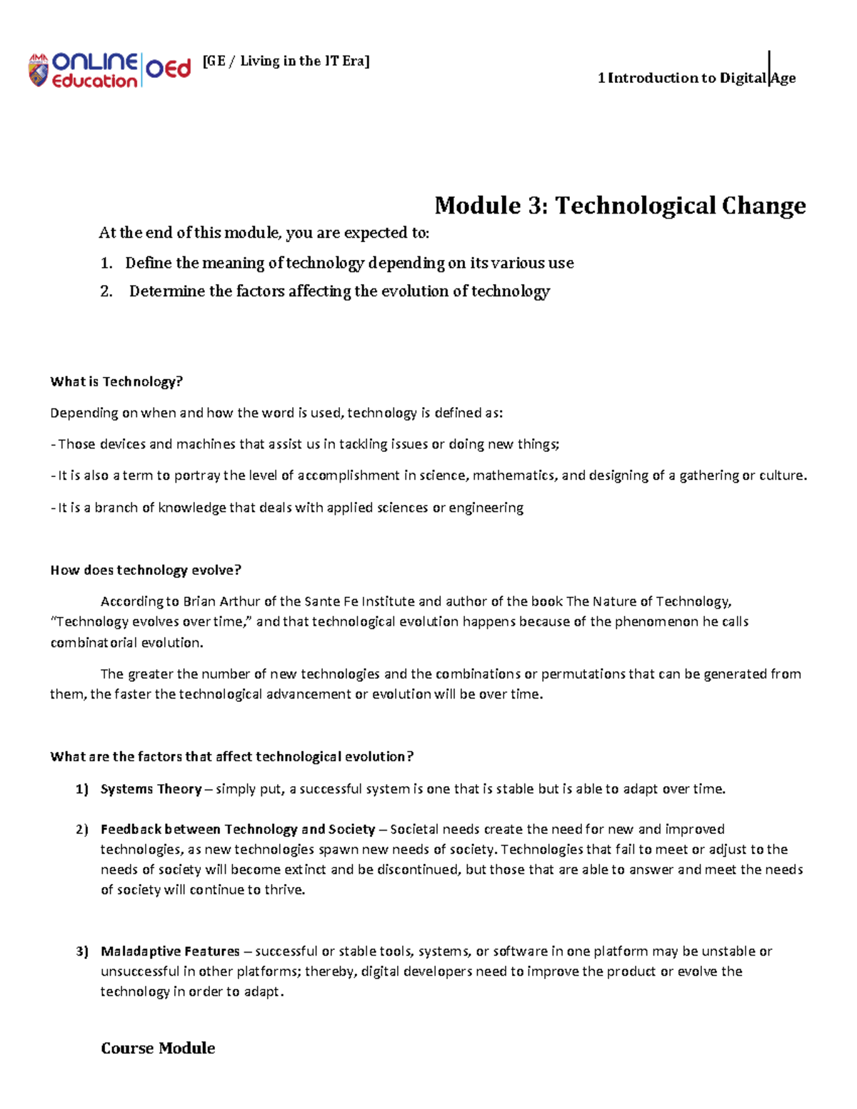Week 4 - Technological Change - [GE / Living in the IT Era] 1 ...