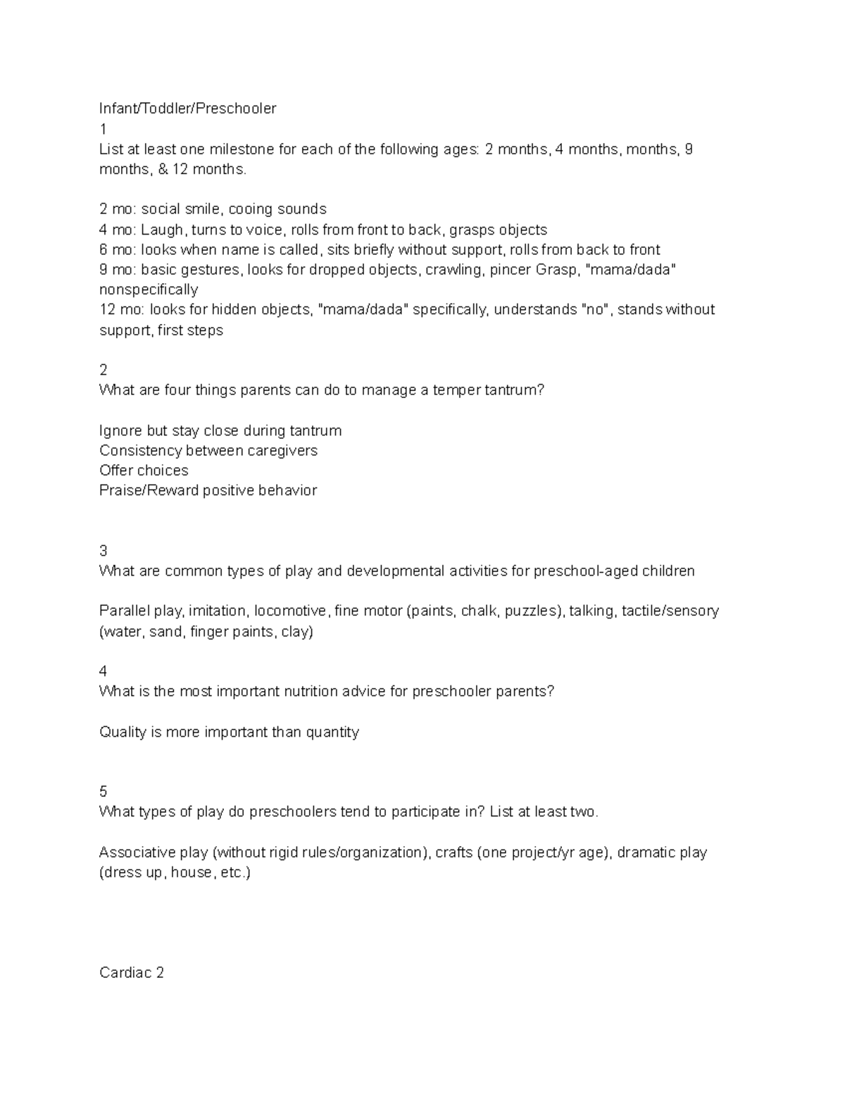 Exam 2 Practice Questions: Child Development & Cardiac Care - Studocu