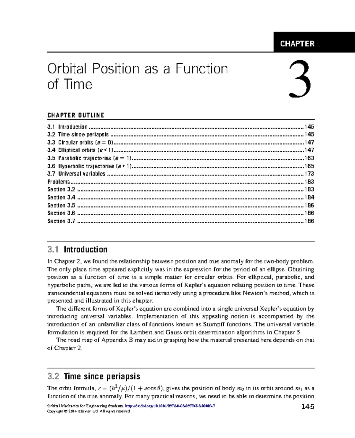 CHAPTER 3: Orbital Position as a Function of Time - Mechanics for ...