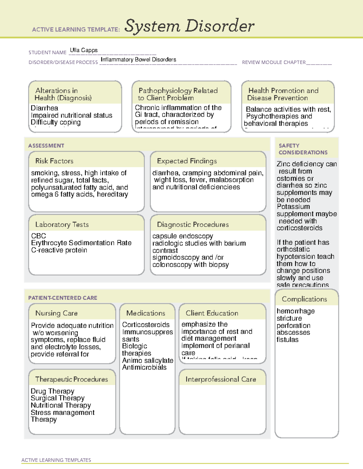 ACTIVE LEARNING TEMPLATE: System Disorder IBD - Inflammatory Bowel ...