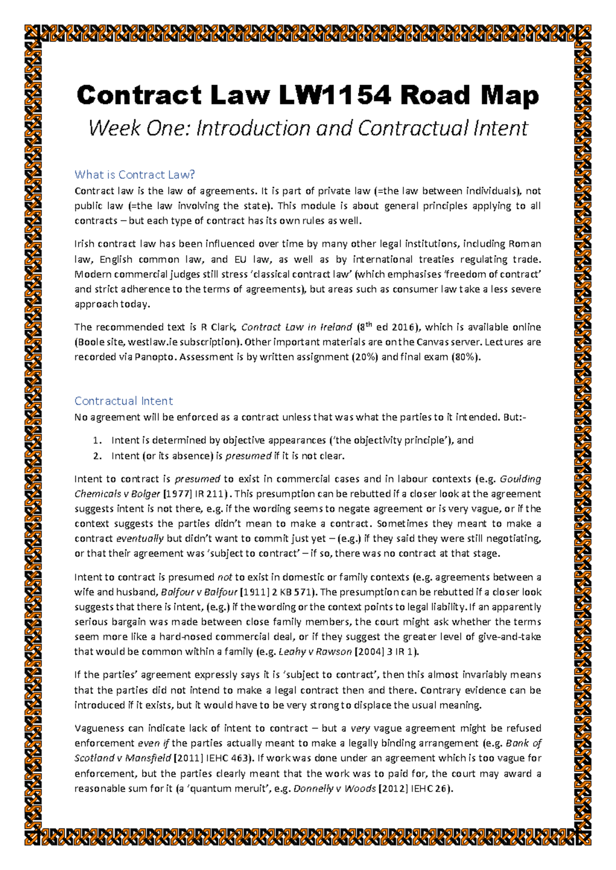 Roadmaps - Summaries for Contract law - Week One: Introduction and ...