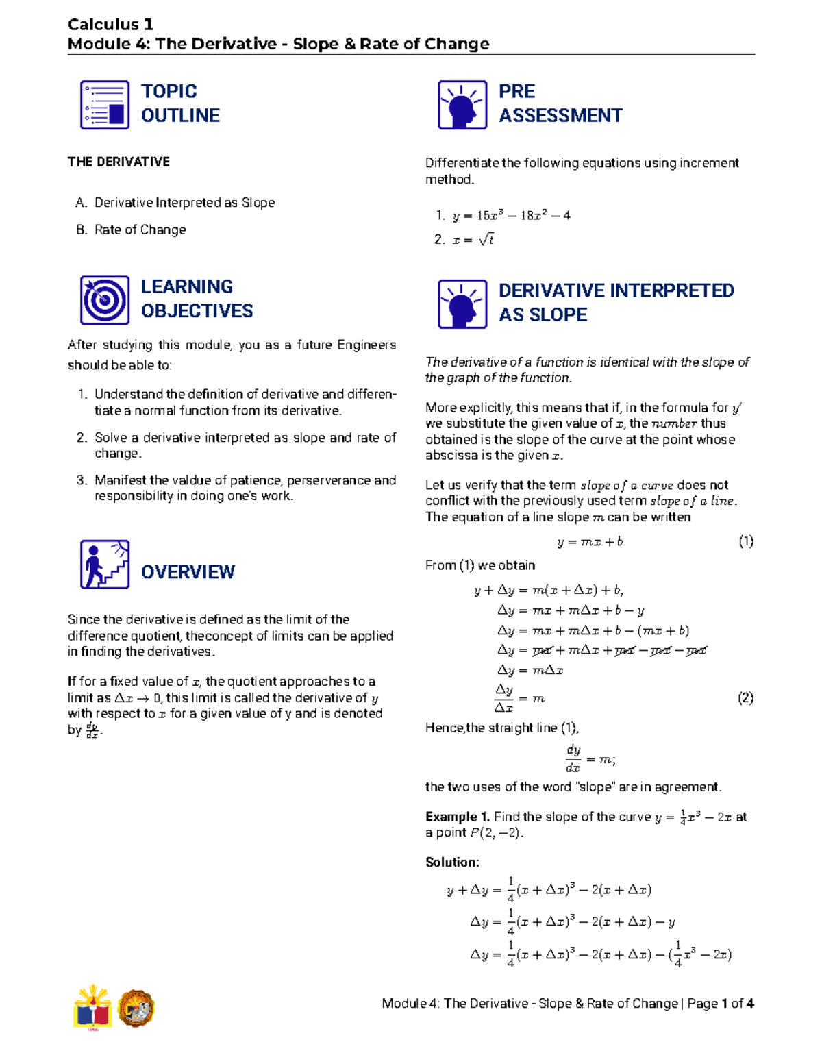 Module 4 Calculus 1 - Derivatives: Understanding Slope & Rate of Change ...