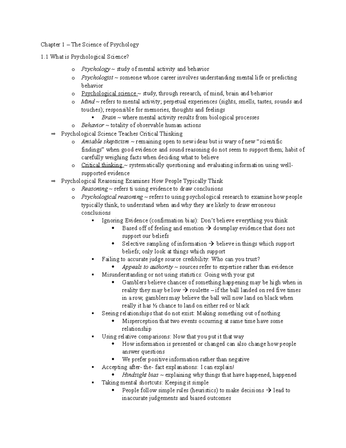 Psyc101 Chapter 1: Understanding the Science of Psychology - Studocu