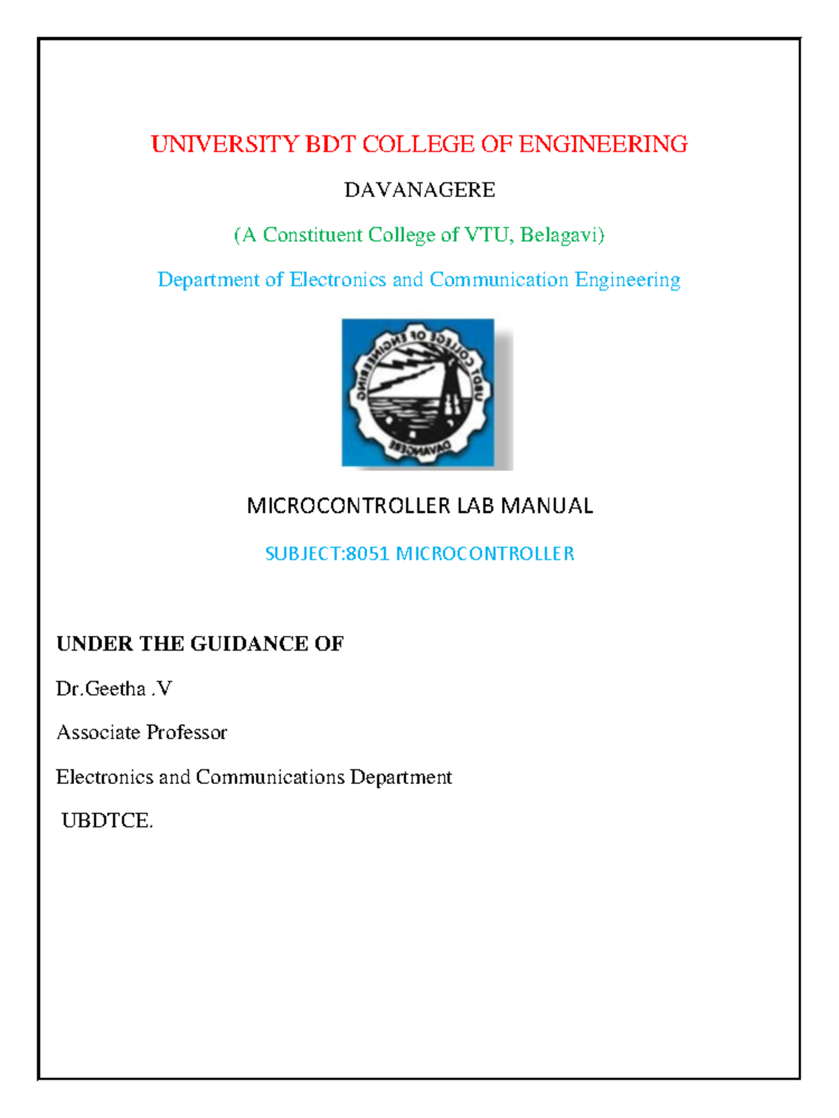 8051 Microcontroller Lab Manual - EC Course MC - Studocu