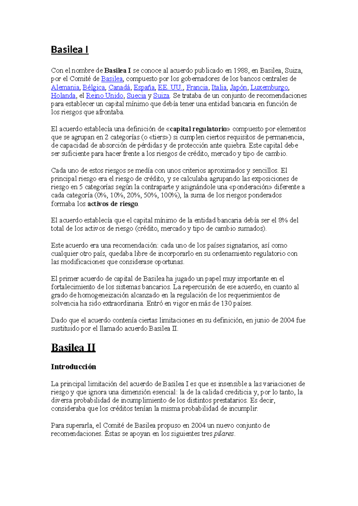 Basilea I, II y III: Evolución de la Regulación Bancaria - Studocu