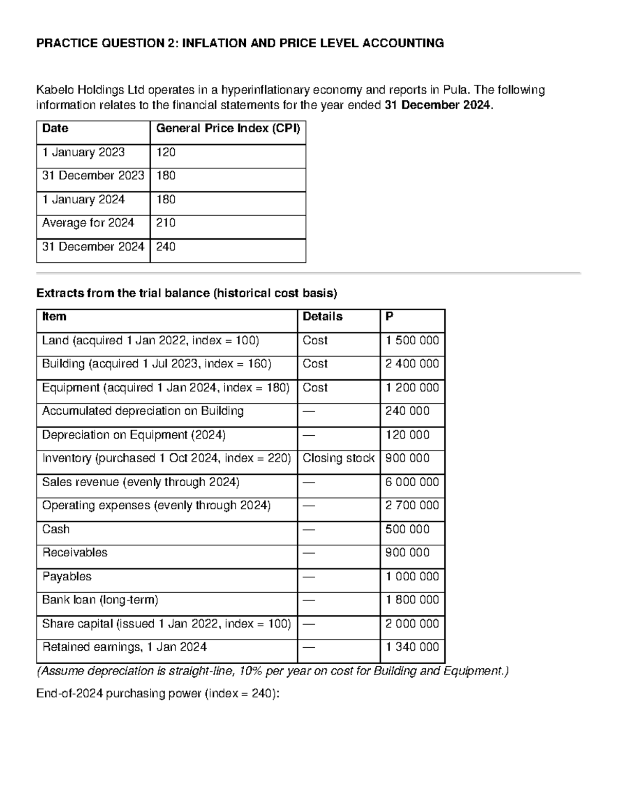 PRACTICE QUESTION 2: INFLATION & PRICE LEVEL ACCOUNTING - Studocu