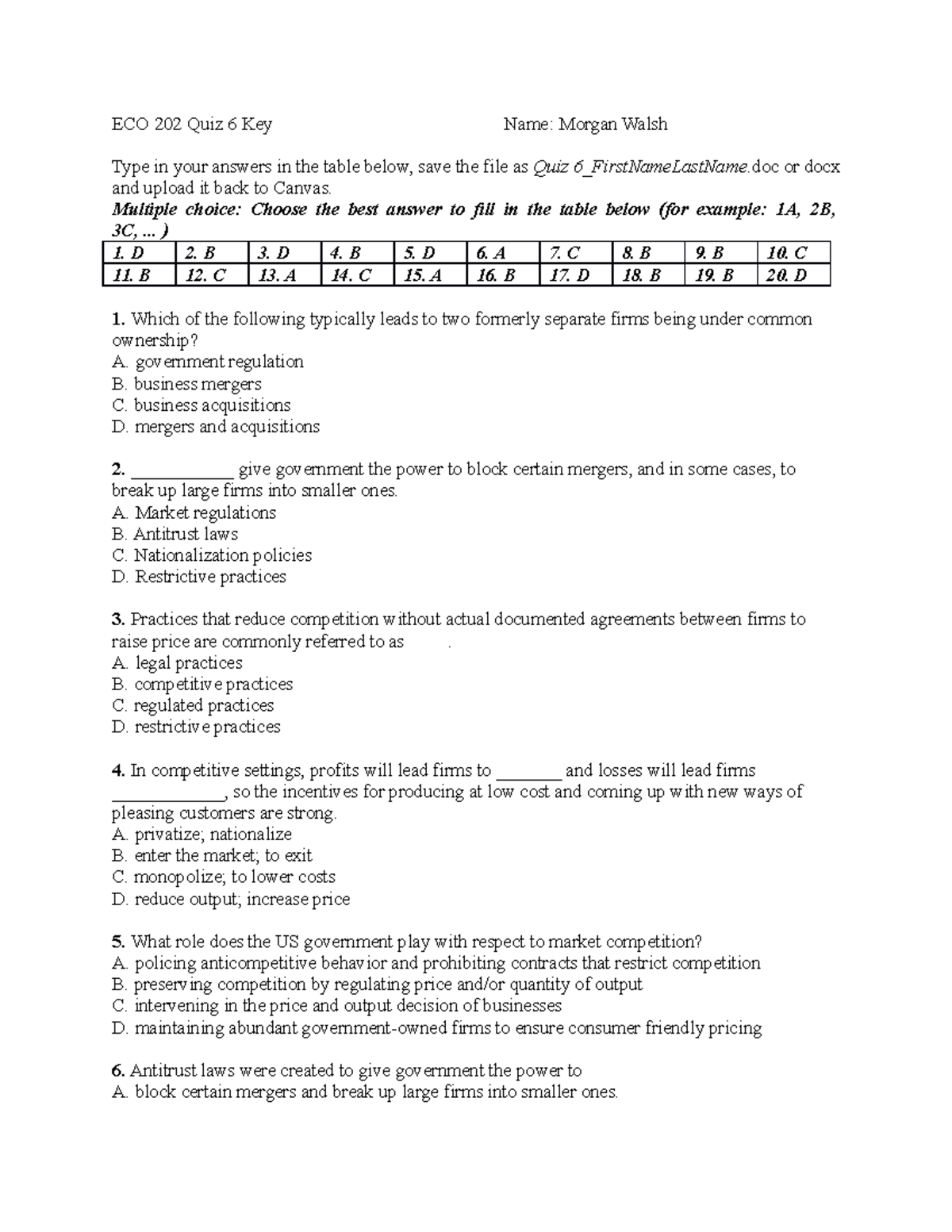 ECO 202 Quiz 6: Questions and Answers (Winter 2019) - Studocu
