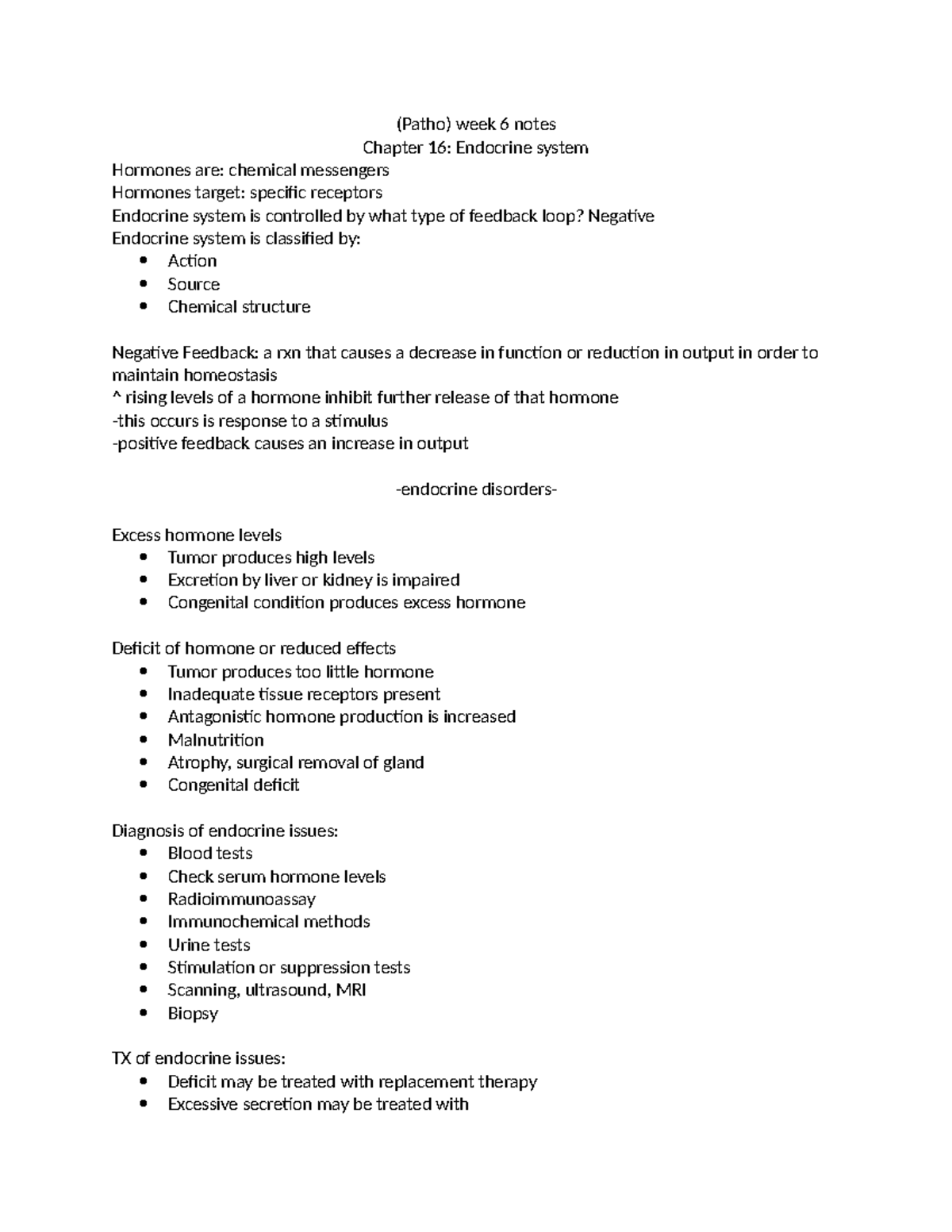 Patho 6 Endocrine System Disorders Study Notes Studocu