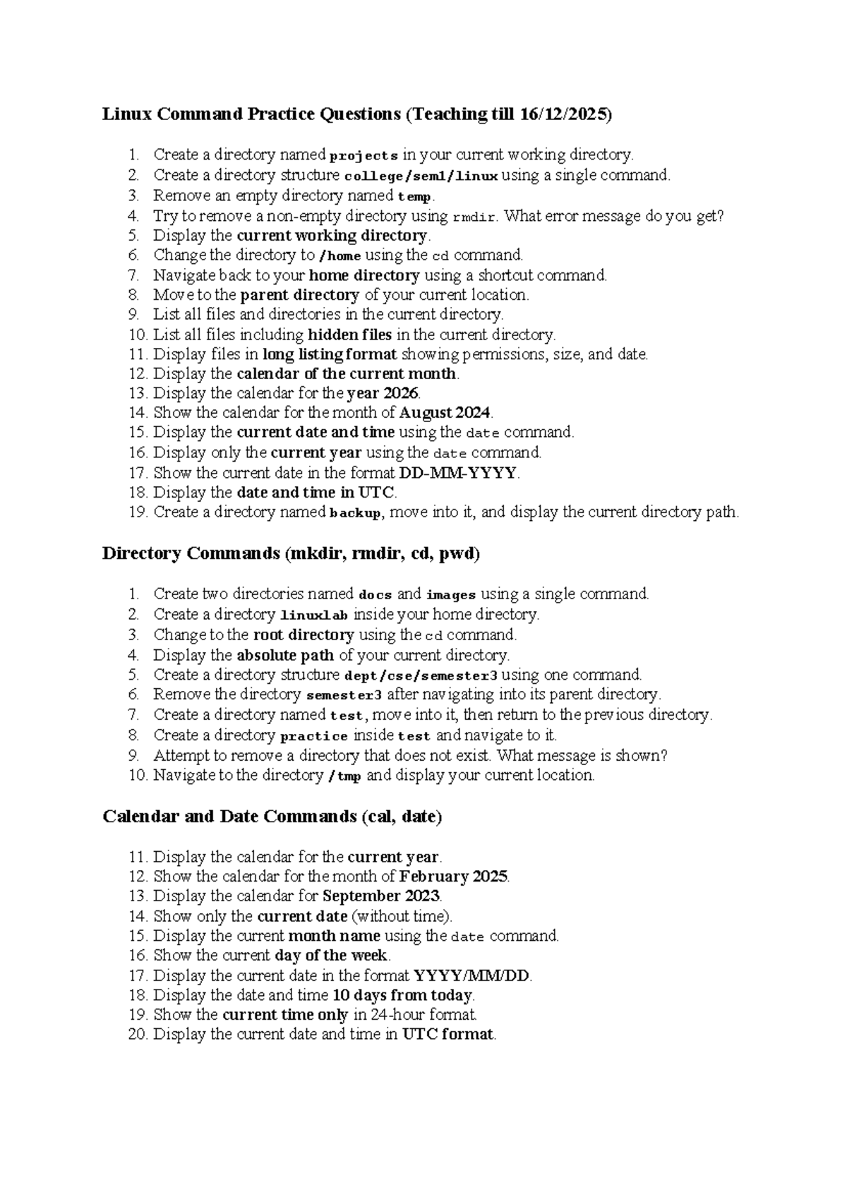 Linux Command Practice Questions for Linux 101 - Studocu