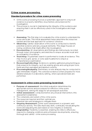 Crime scene processing - Crime scene processing Standard procedure for ...