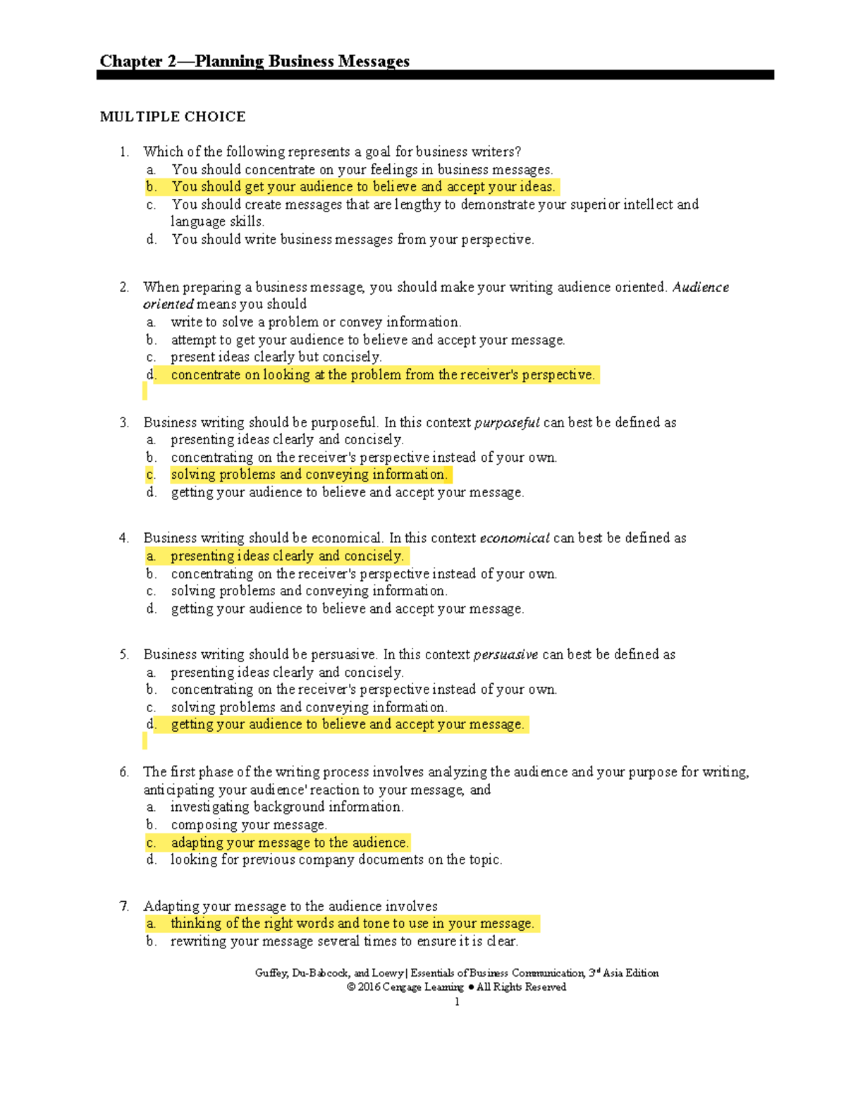 Chapter 2 Business Messages: Key Concepts and Multiple Choice Questions ...