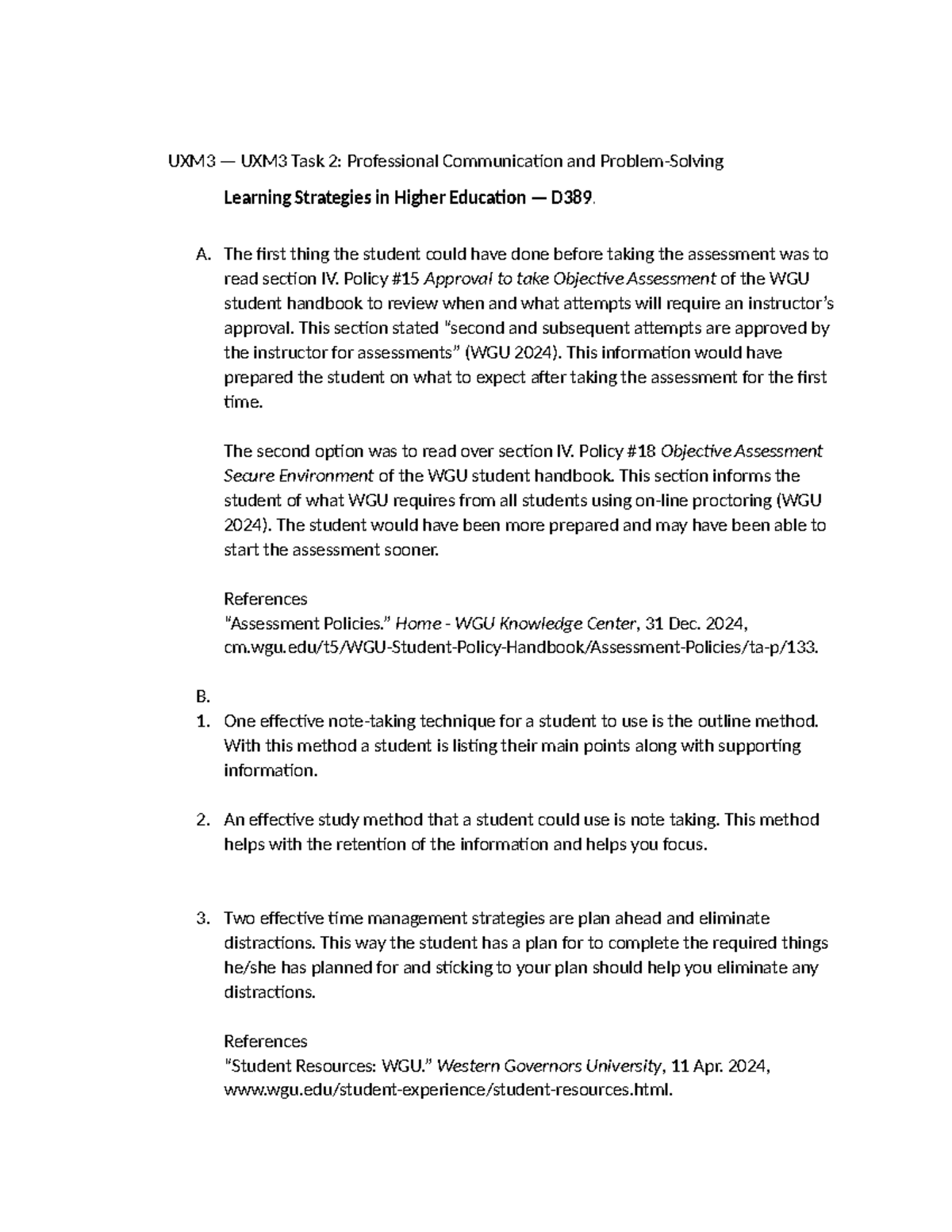Learning Strategies for Success in Higher Ed - D389 - Studocu