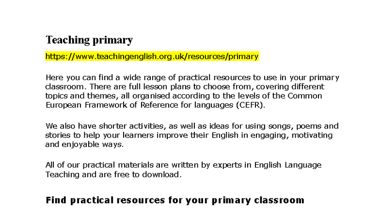 Practical Resources for Teaching Primary English Classrooms - Studocu