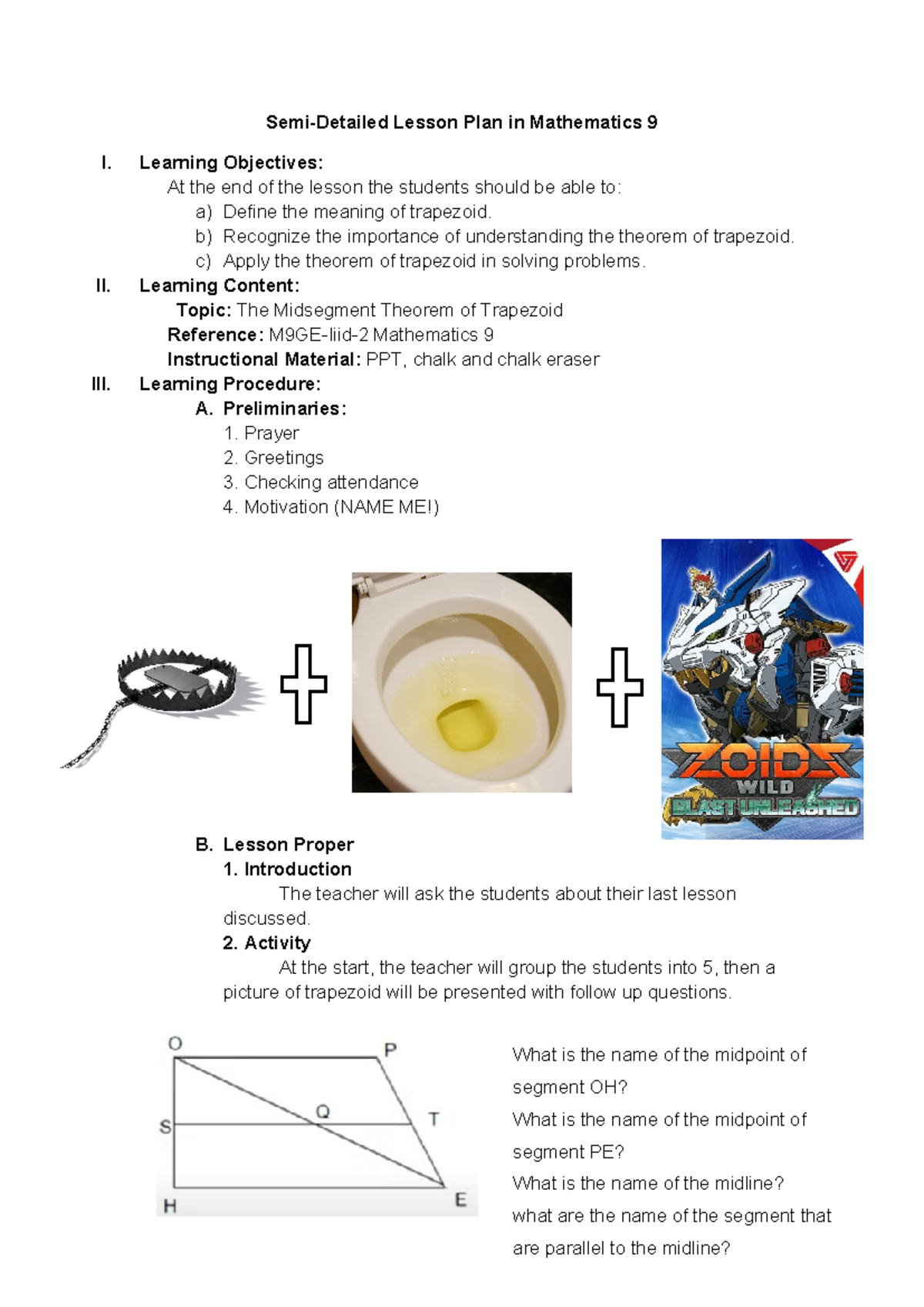 Mid Segment Theorem of Trapezoids - Lesson Plan for Math 9 (M9GE-Iiid-2 ...