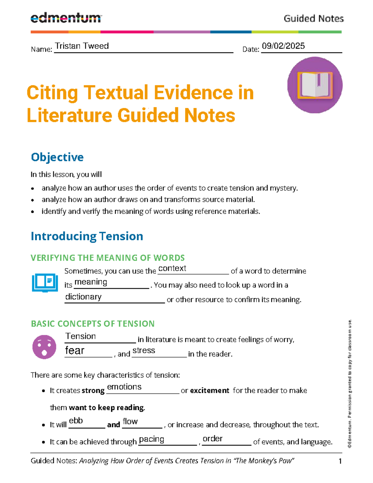 ENG 101: Guided Notes on Analyzing Order of Events & Tension - Studocu