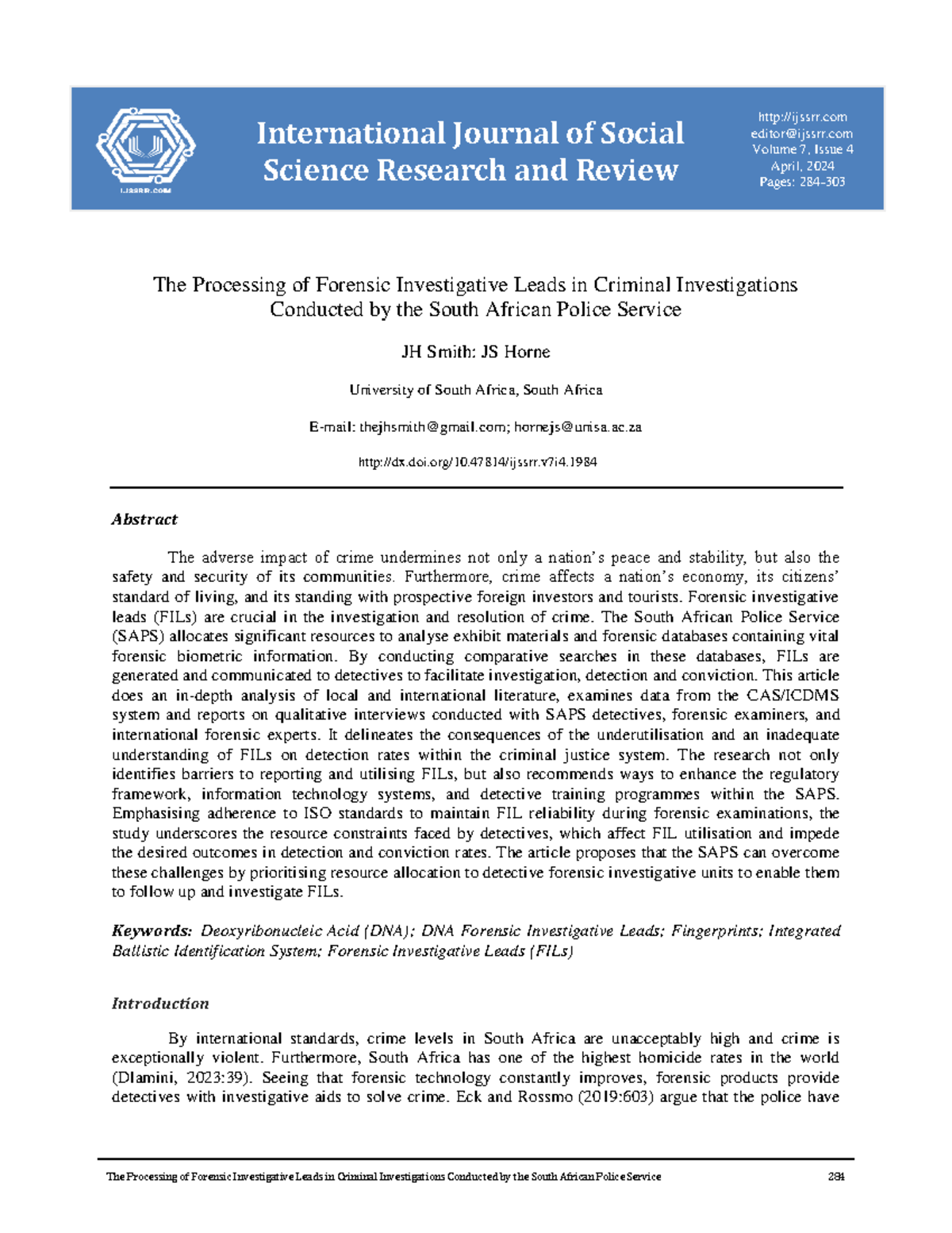 Forensic Investigative Leads in Criminal Cases: A SAPS Study Insight ...