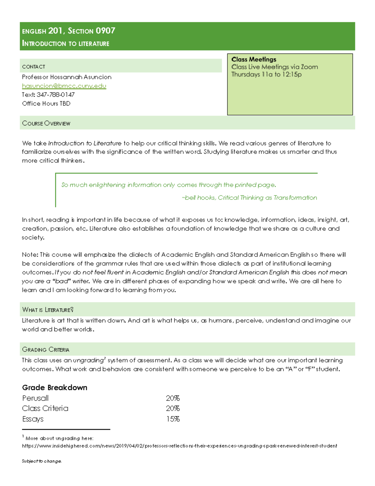 FA22-201-1117 Syllabus - ENGLISH 201, SECTION 0907 INTRODUCTION TO ...