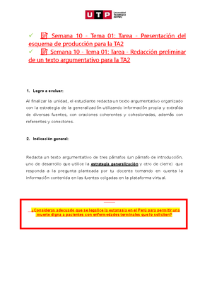 Tarea académica 2 - Trabajo TA2 - Consigna para la Tarea académica 2 Comprensión y Redacción de ...