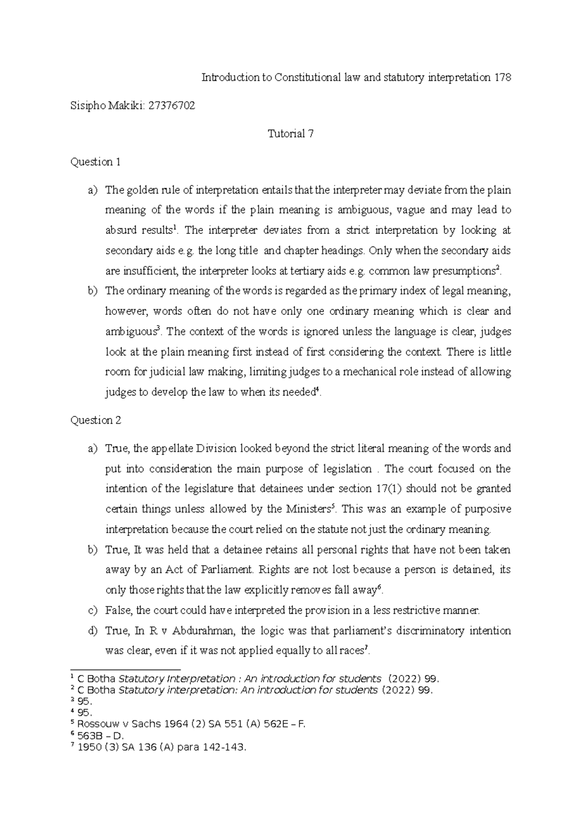 Tutorial 7: Statutory Interpretation in Constitutional Law 178 - Studocu