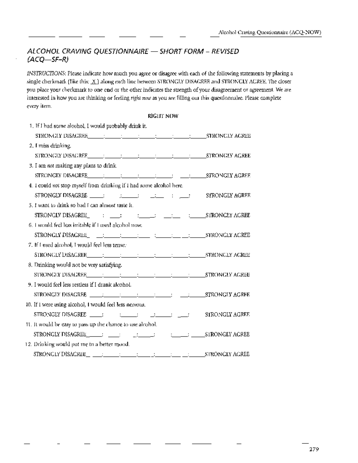 Alcohol Craving Questionnaire Short Form Revised - Instructions & Items ...