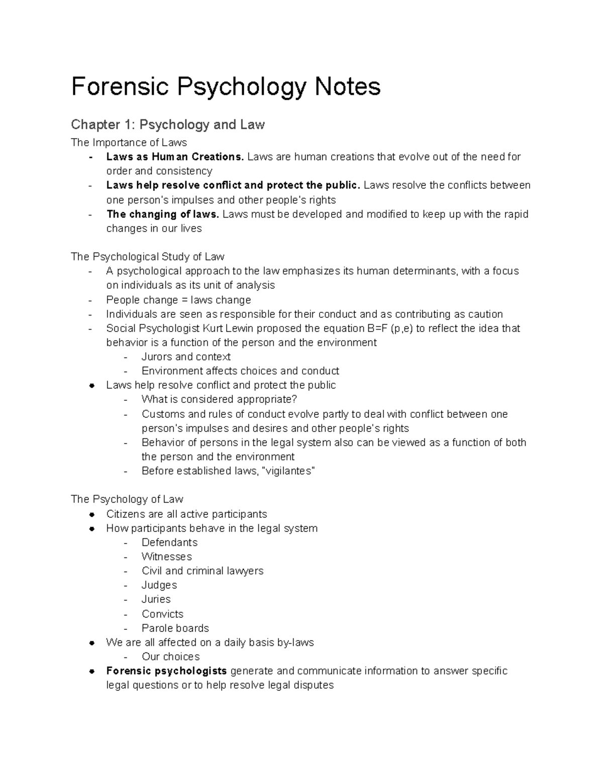 Forensic Psychology Chapter Notes: Understanding Crime & Behavior - Studocu