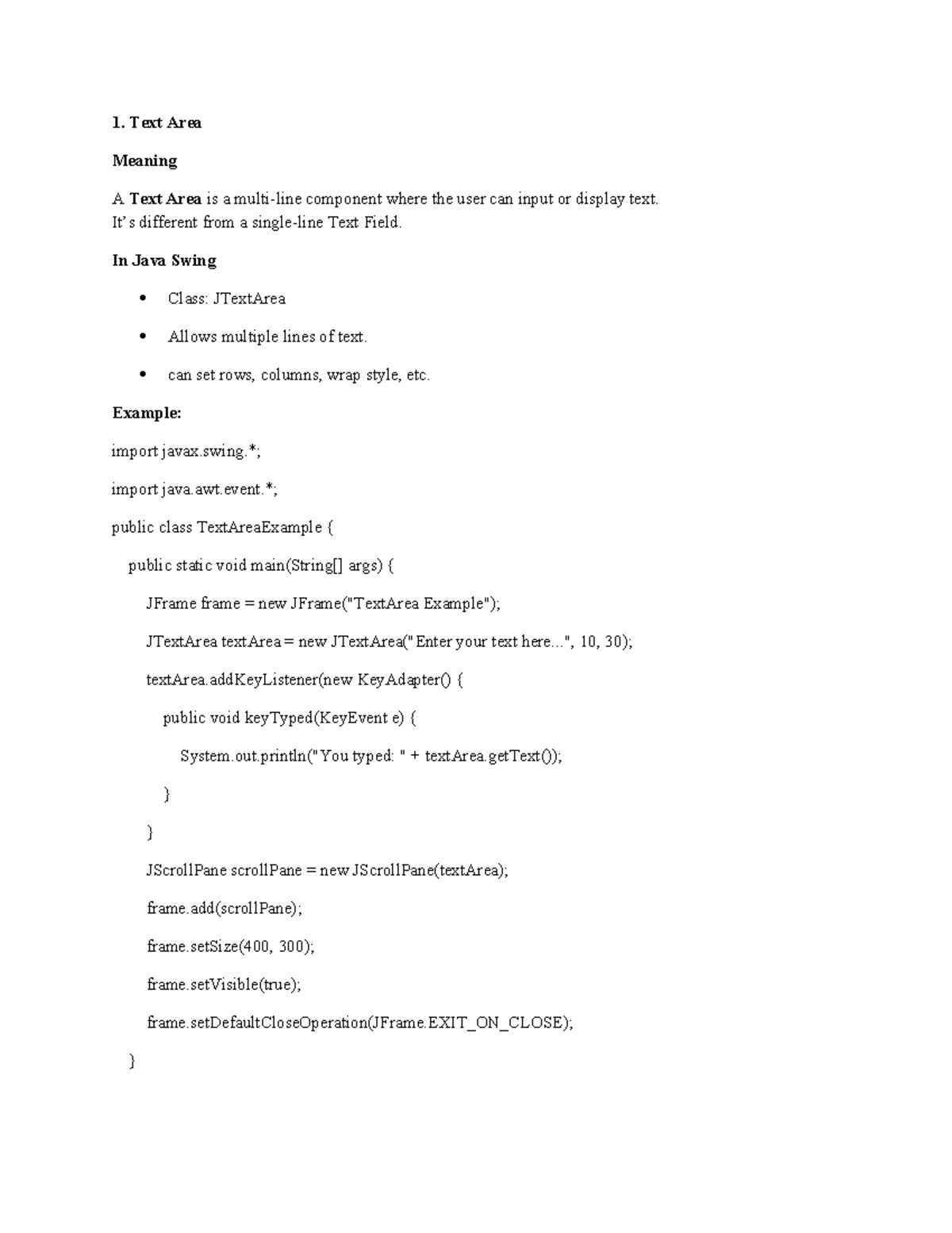 Java Swing Components: JTextArea, JButton, JCheckBox, JRadioButton ...