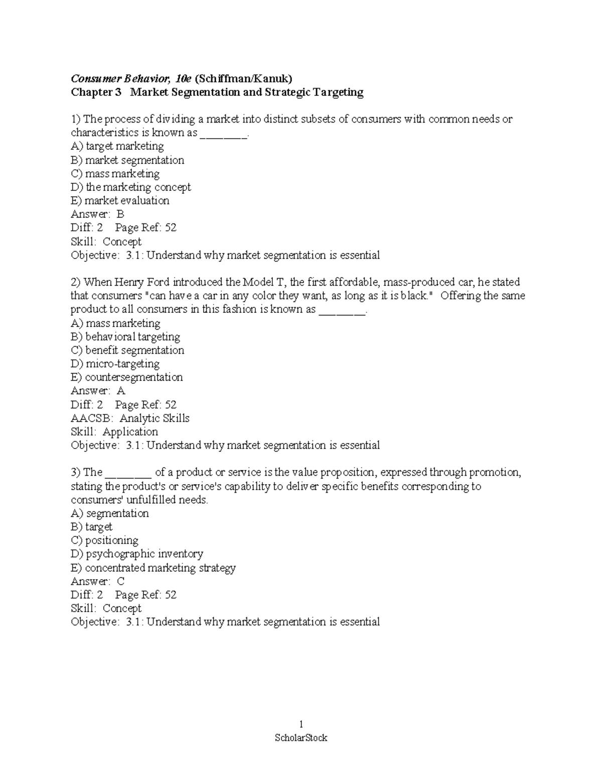 Consumer Behavior, 10e Chapter 3: Market Segmentation & Targeting Study ...