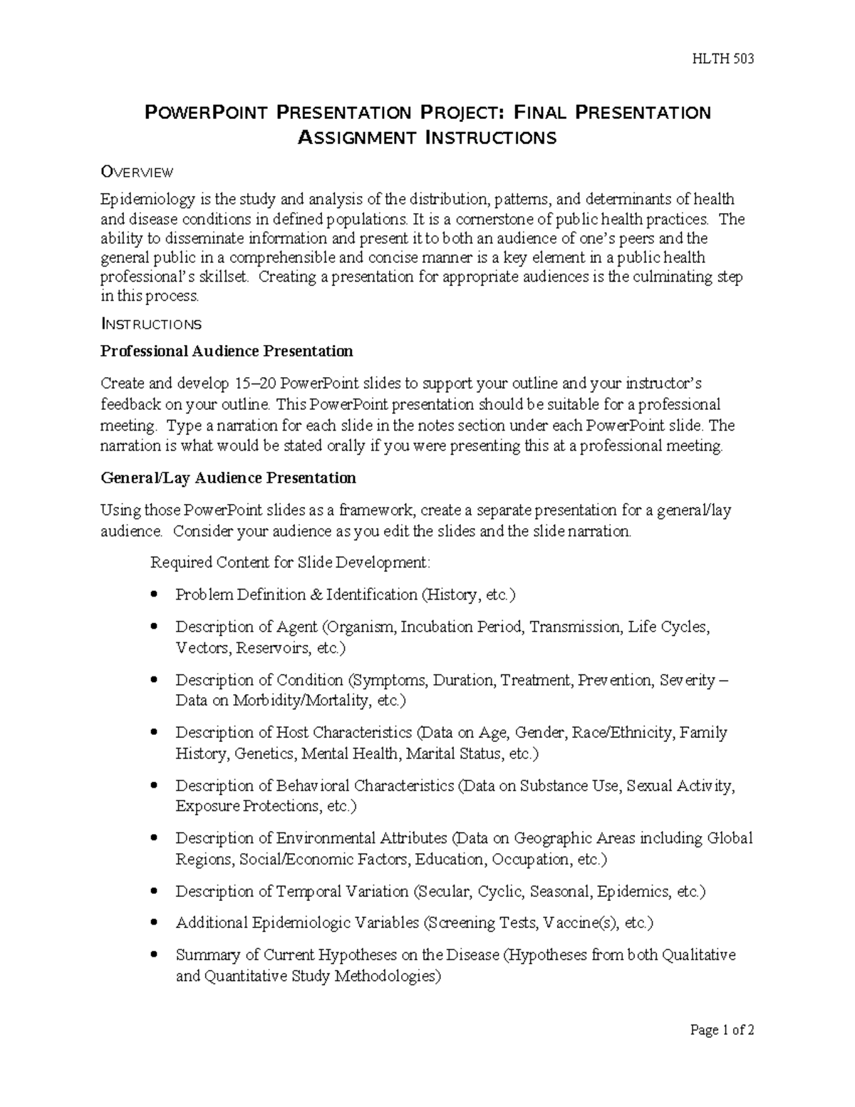 HLTH 503 PowerPoint Presentation Project: Final Assignment Guide - Studocu
