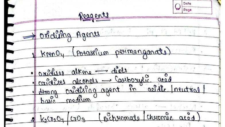 Organic Chemistry Reagents Overview for Class 12th - Studocu