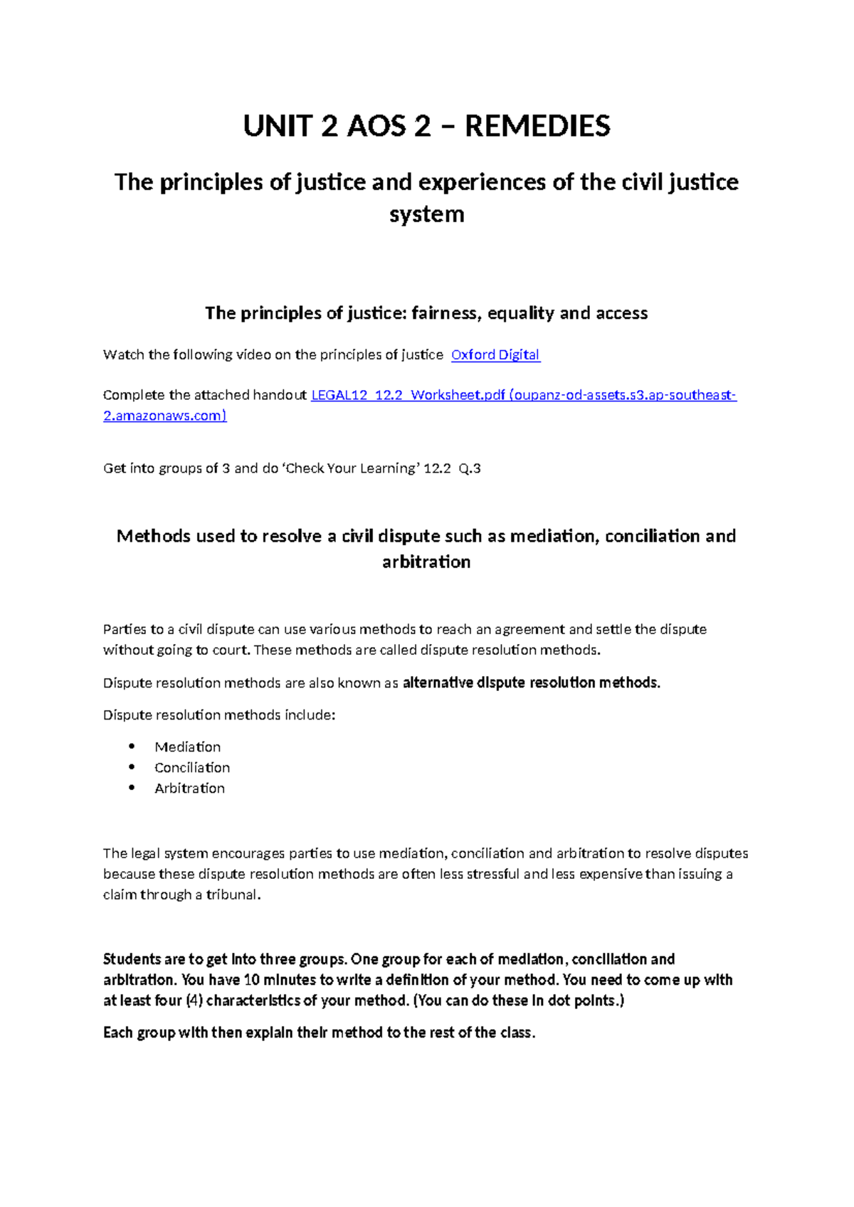 Civil Justice System Overview and Dispute Resolution Methods - LEGAL12 ...