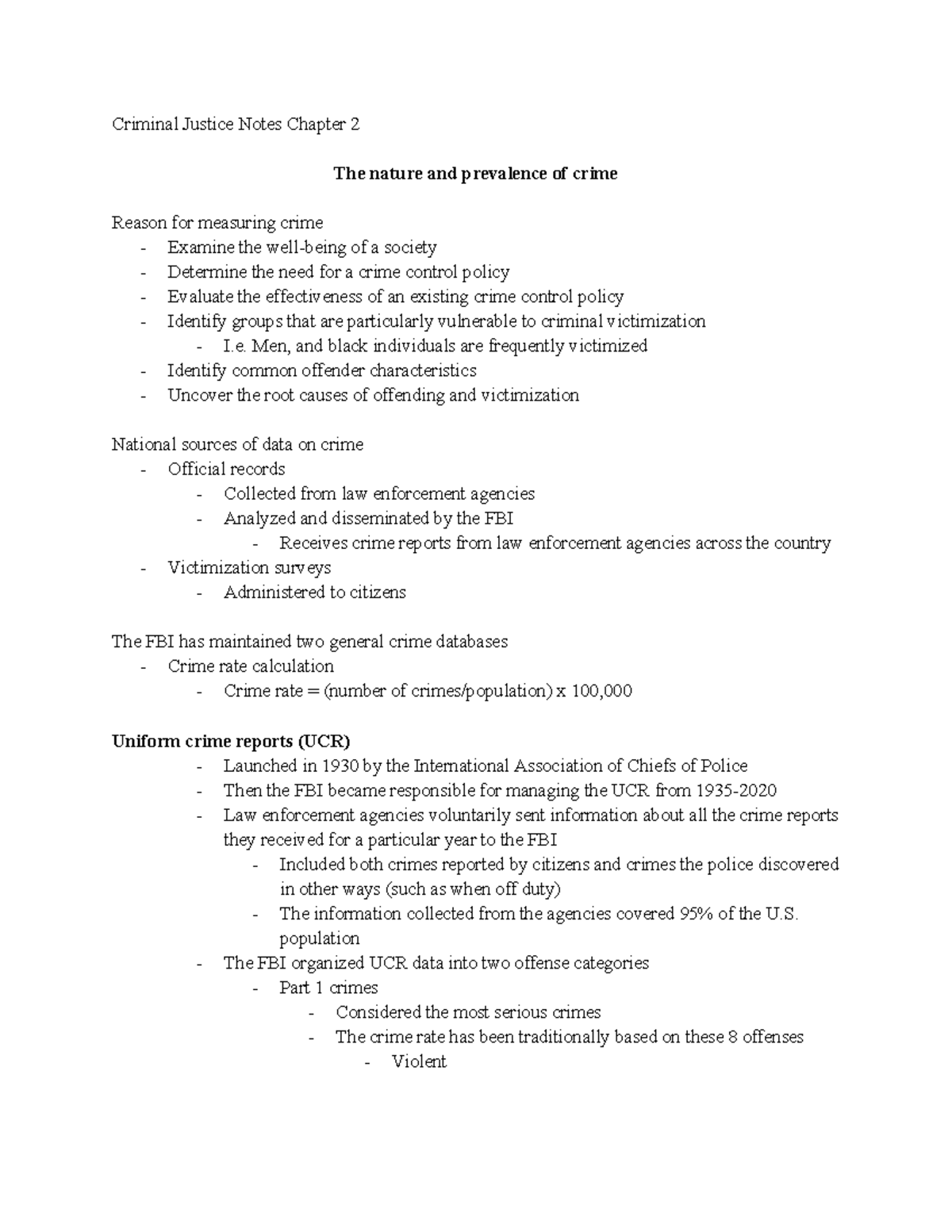 Criminal Justice Notes: Chapter 2 - Crime Measurement & Trends - Studocu