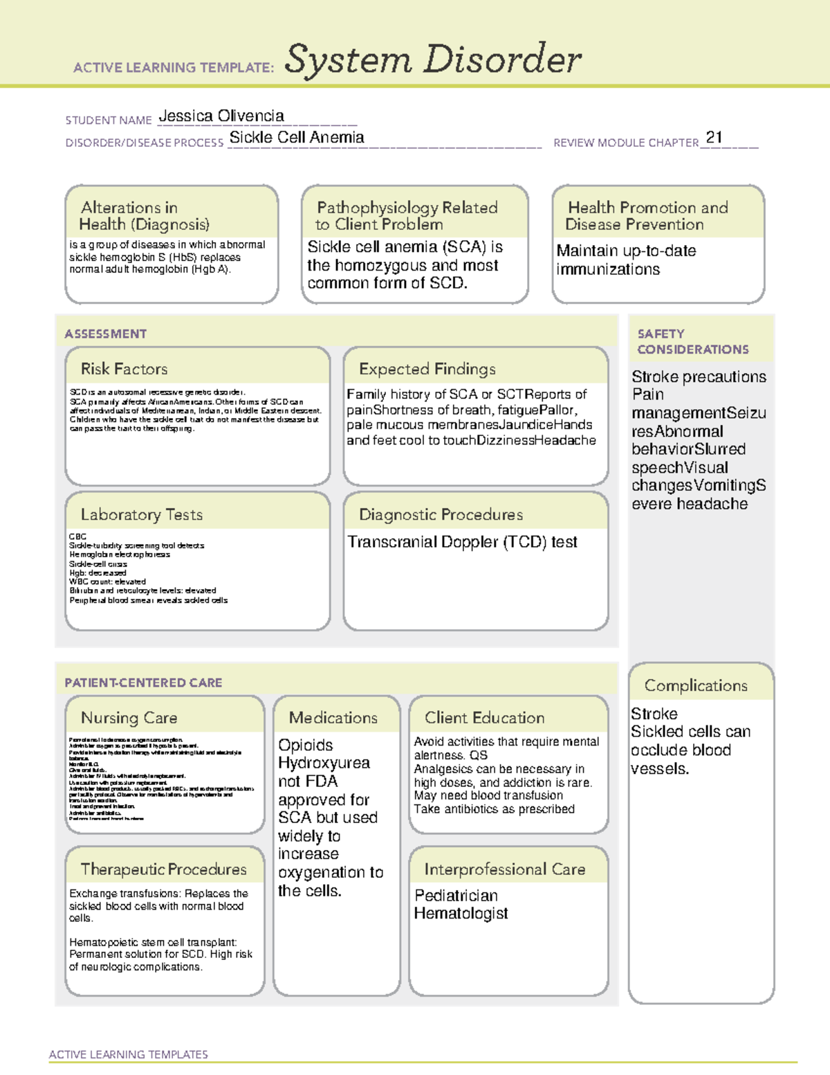 Sickle Cell Disease - Active Learning Template for ATI Exam - Studocu