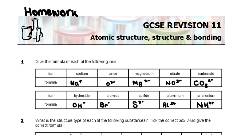 GCSE REVISION 11: Atomic Structure & Bonding Homework - Studocu